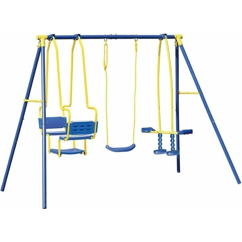 ---Altalena da giardino per bambini in acciaio con seggiolino e giochi