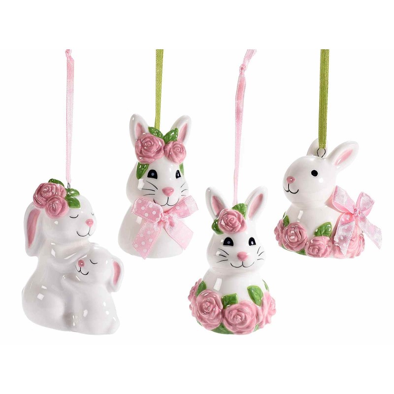 ---Coniglietti Pasquali in ceramica da appendere fatti a mano 8 pezzi